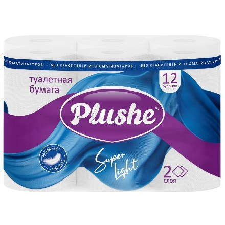 Бумага туалетная Plushe Super Light 2сл 12шт/уп с втулкой белая