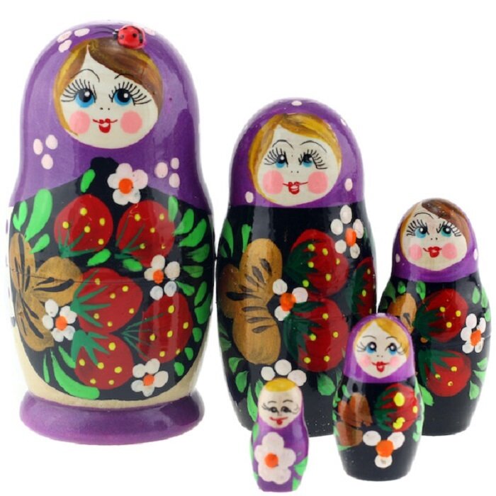Ажна Матрешка деревянная авторская маленькая Ягоды 5 мест 10,5 см