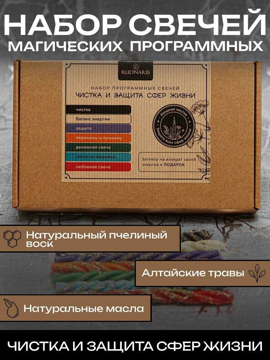 Обрядовый набор свечей "Чистка и защита сфер жизни". Подарок и инструкция внутри по QR