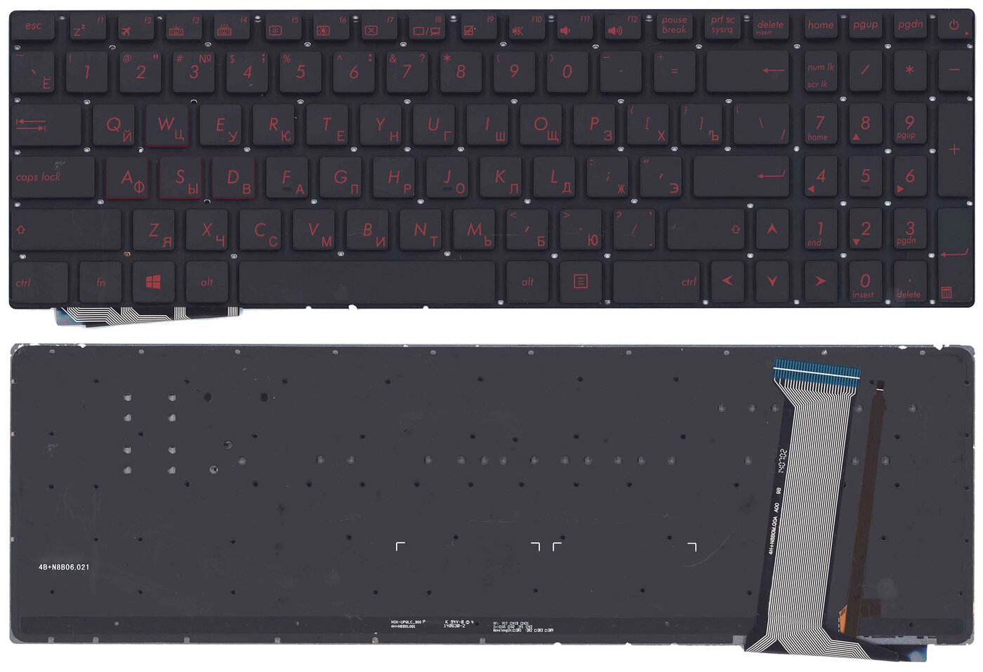 Клавиатура для ноутбука Asus G771, N551 черная без рамки с красной подсветкой