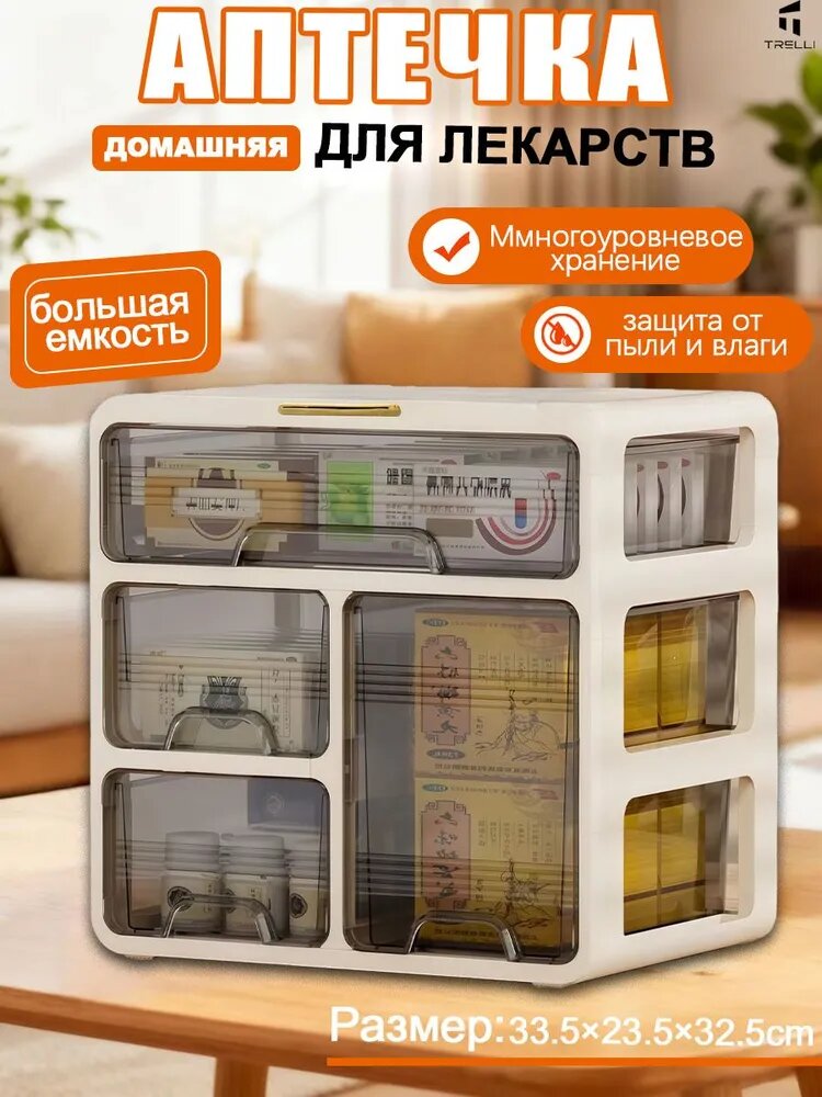Аптечка домашняя большая контейнер органайзер для хранения лекарств и таблеток