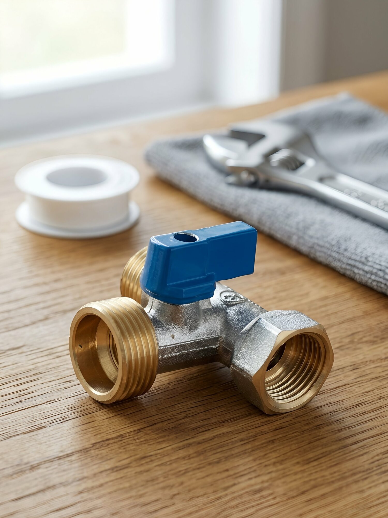 Кран для бытовых приборов ComfortFactor трехходовой 1/2"х3/4"х1/2" г-ш-ш, запорная арматура для инженерной сантехники