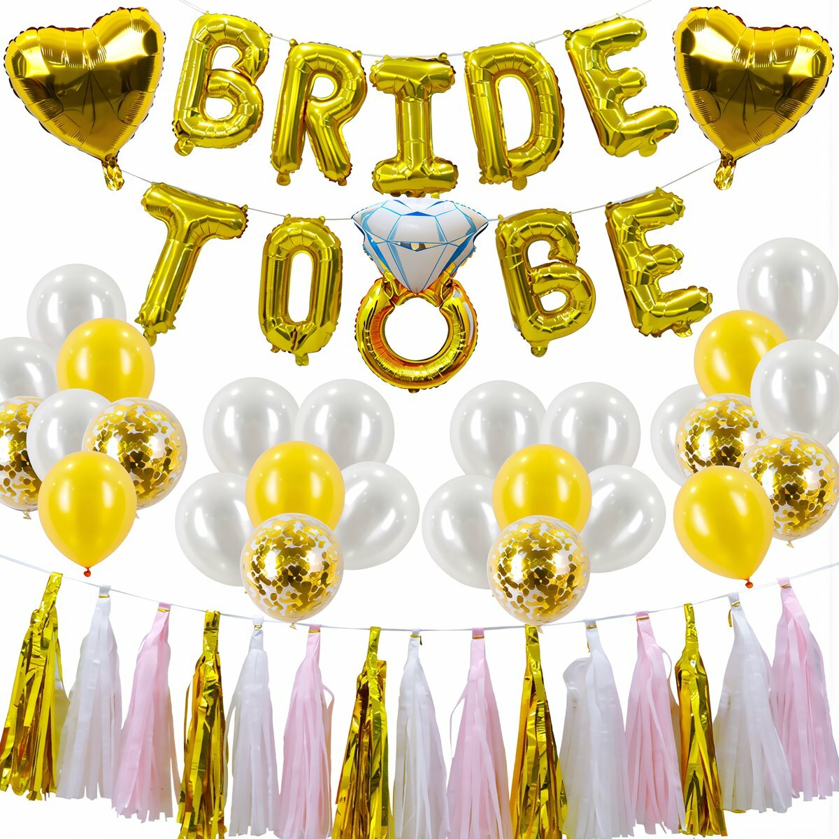 Аксессуары для девичника полный комплект шаров Bride to Be с декором кольца и помпонами золотого оттенка для вечеринки невесты, BRIDETOBE набор кистей с кольцом золото 250.8г
