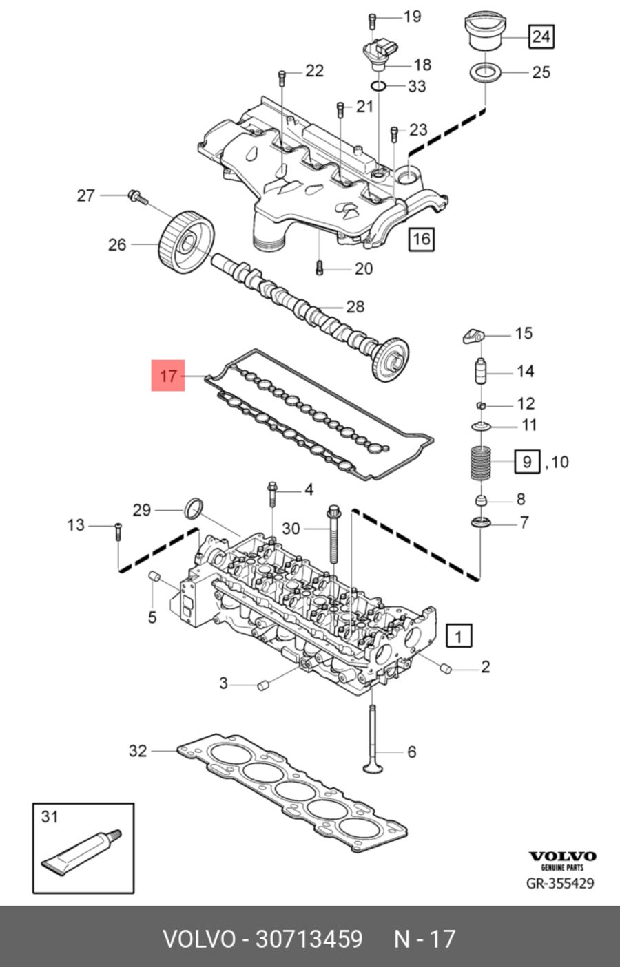 Прокл. клап. кр. volvo c30/c70/s40/s60/v50/70/xc60/70/90 2.4 mot. d5244 2001 > (VOLVO 30713459)