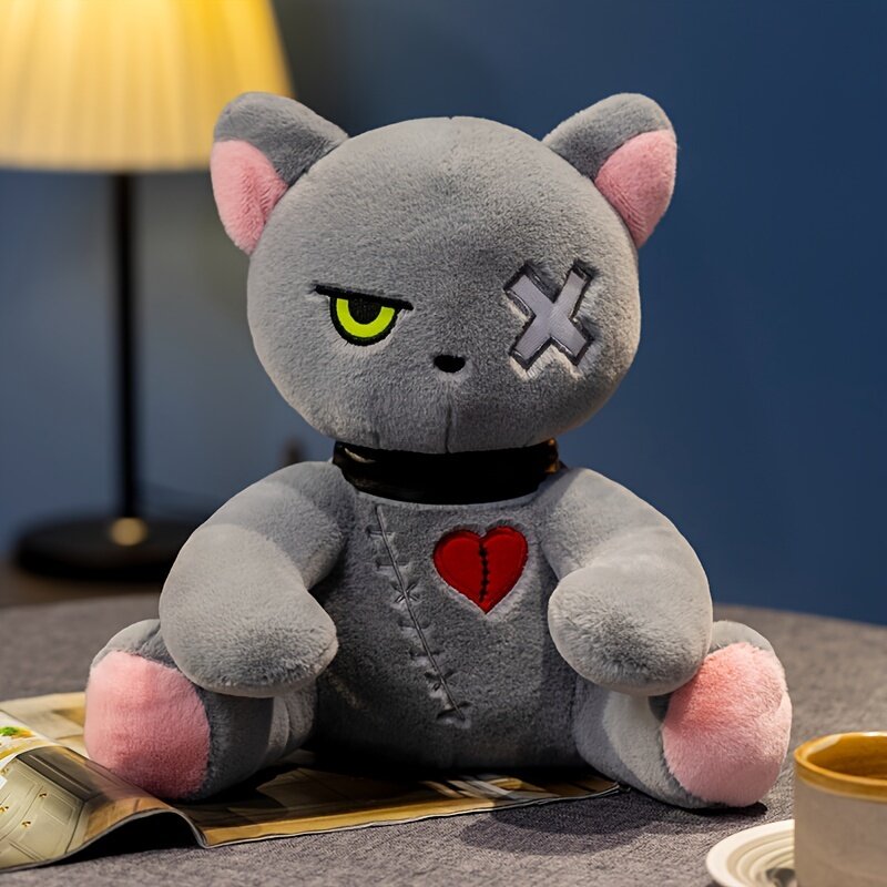 Мягкая игрушка кот в готическом стиле, серый, для подарка на Хэллоуин, Пасху, Рождество и день рождения