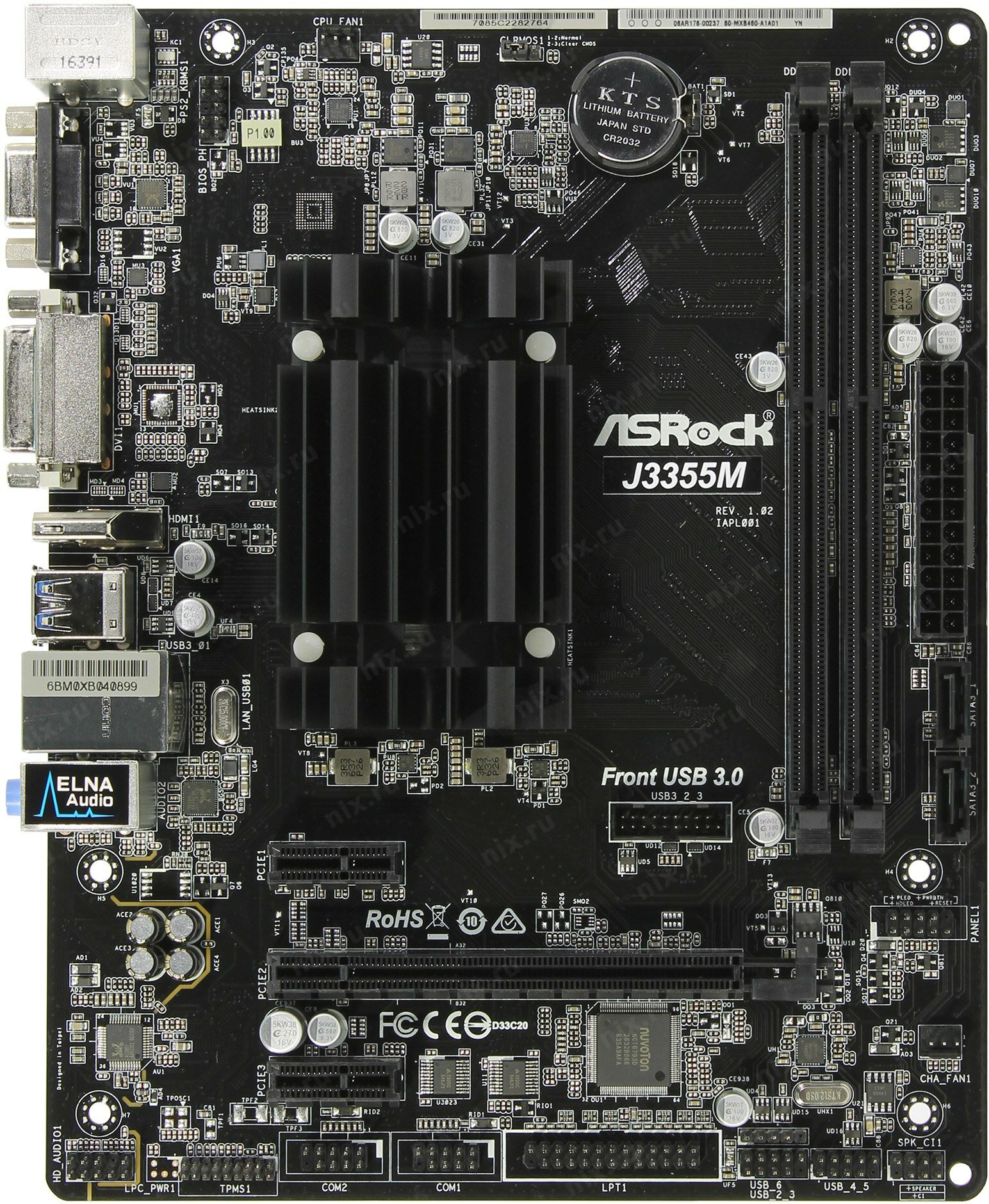Материнская плата ASRock J3355M (J3355 Предустановленный процессор) PCI-E Dsub+DVI+HDMI GbLAN SATA MicroATX 2DDR3