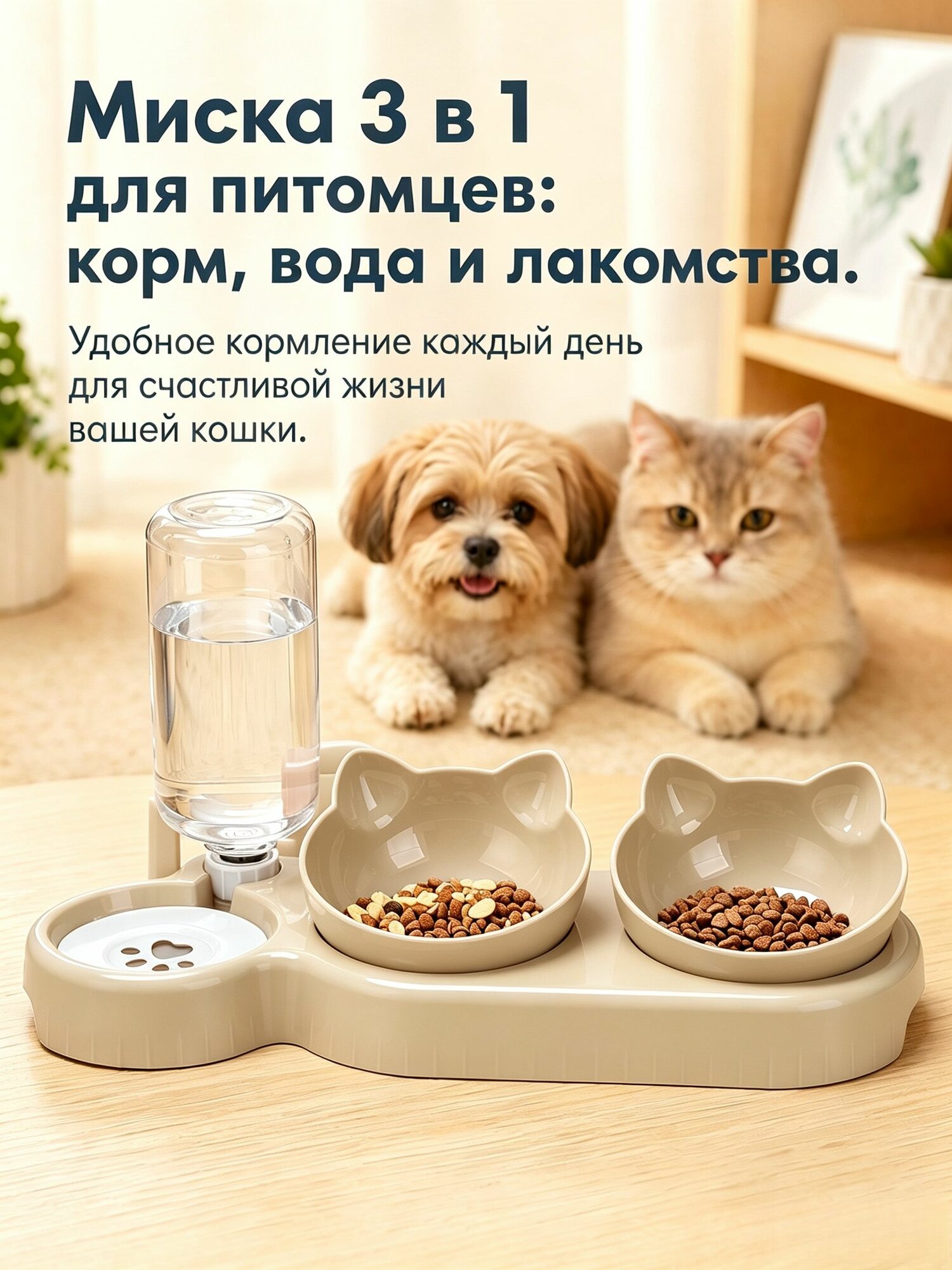 Миска для кормления 3 в 1, наклонные миски, автопоилка, противоопрокидывающий поддон для кошек, собак и мелких грызунов
