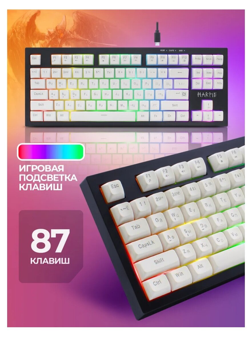 Клавиатура Defender Harpie GK-401 RU, черно-белая