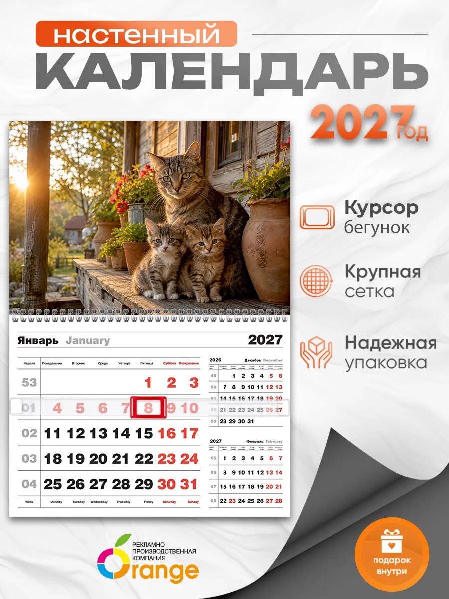 Календарь настенный 2027 год, одноблочный, отрывной, 42х30см