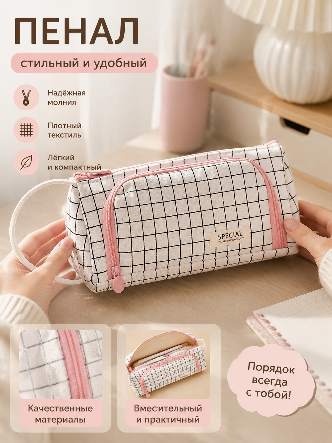 Вместительный треугольный пенал для школы: стильный, с отделениями, ручка для переноски