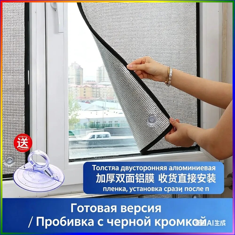 Солнцезащитный экран на окно на присосках, алюминиевый, 60x100 cм, теплоизоляция, съемный