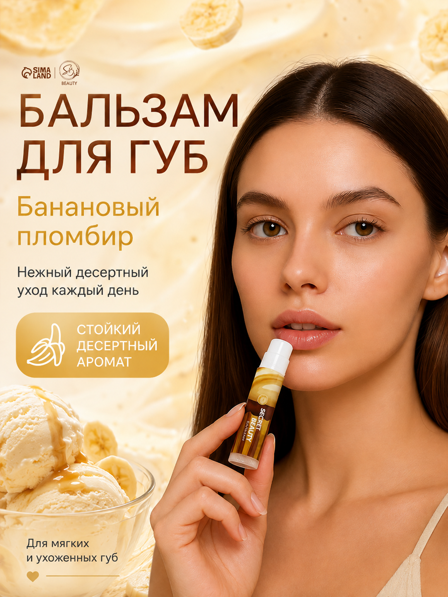 Бальзам для губ SECRET BEAUTY «Банановый пломбир», помада-стик
