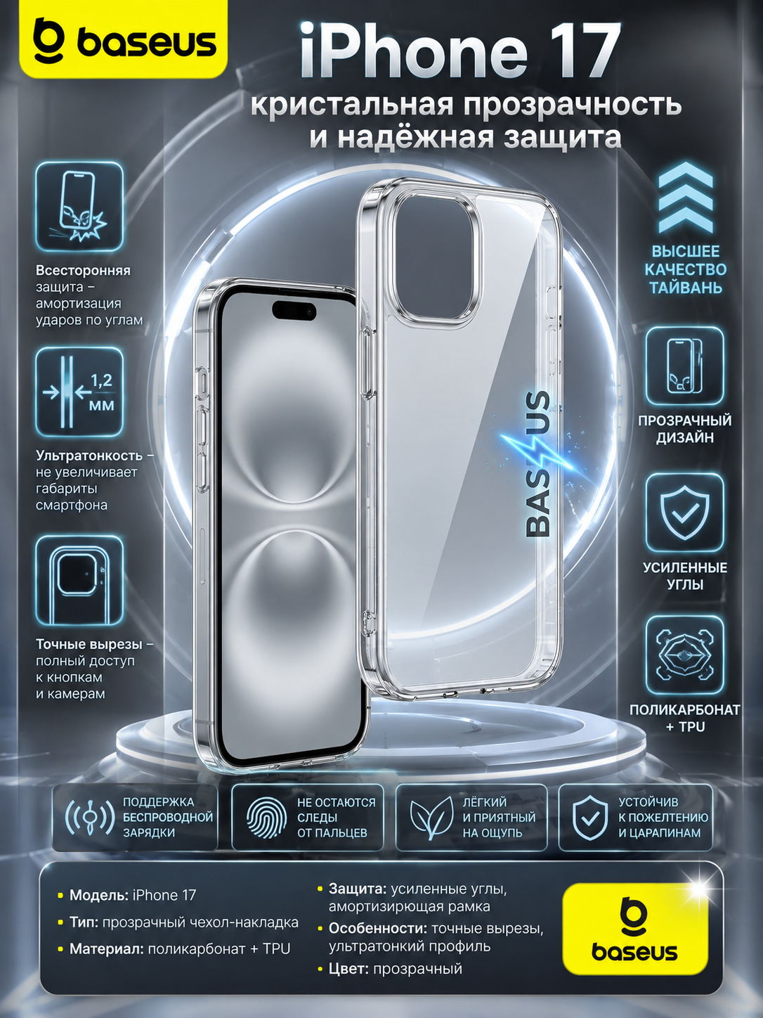 Чехол для iPhone 17 прозрачный Всесторонняя защита Phone Case / Прозрачный чехол-накладка на айфон.