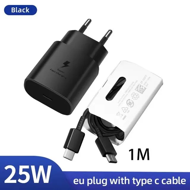 Быстрое Зарядное Устройство Samsung 45W PD Для Сверхбыстрой Зарядки, Настенный Black 25W EU set
