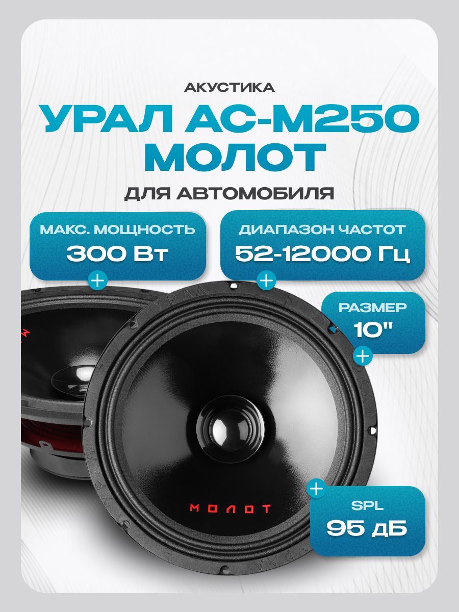 Колонки автомобильные урал АС-М250 молот (пара), эстрадная широкополосная акустика 25см
