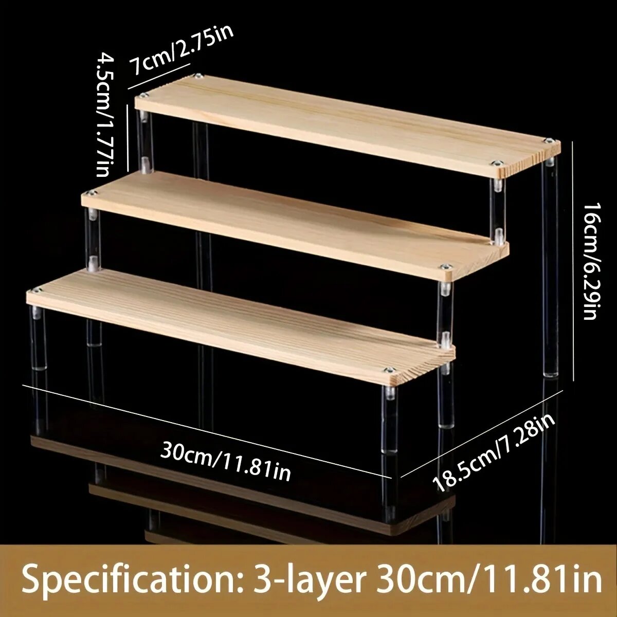 Прозрачный деревянный стеллаж Коричневый, 3 layers