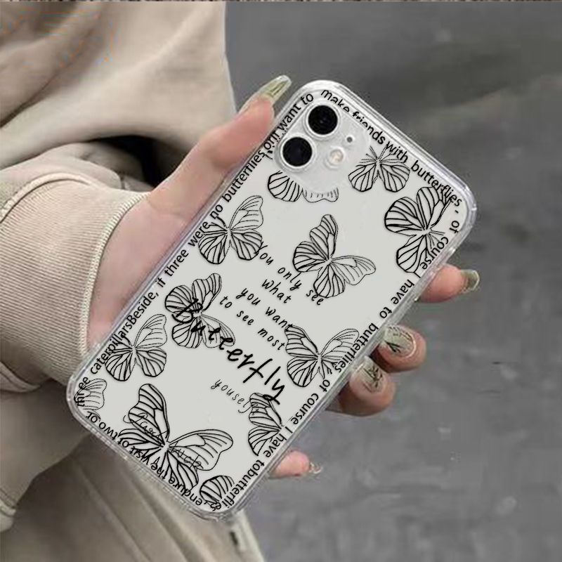 Чехол на Айфон 15 Про Макс / iPhone 15 Pro Max Прозрачный с контуром бабочка силиконовый удароПрочный