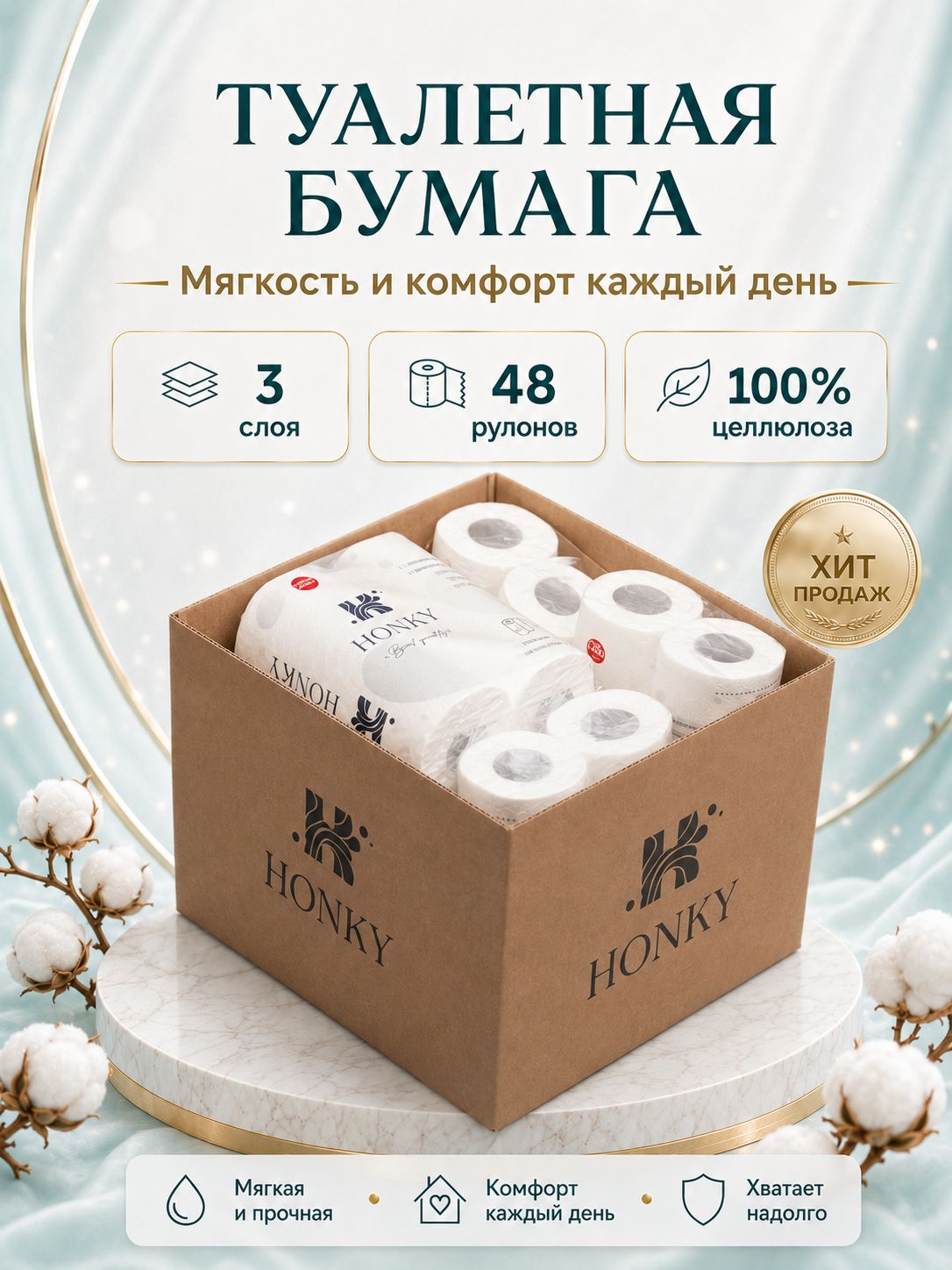 HONKY PAPER Туалетная бумага 48 шт