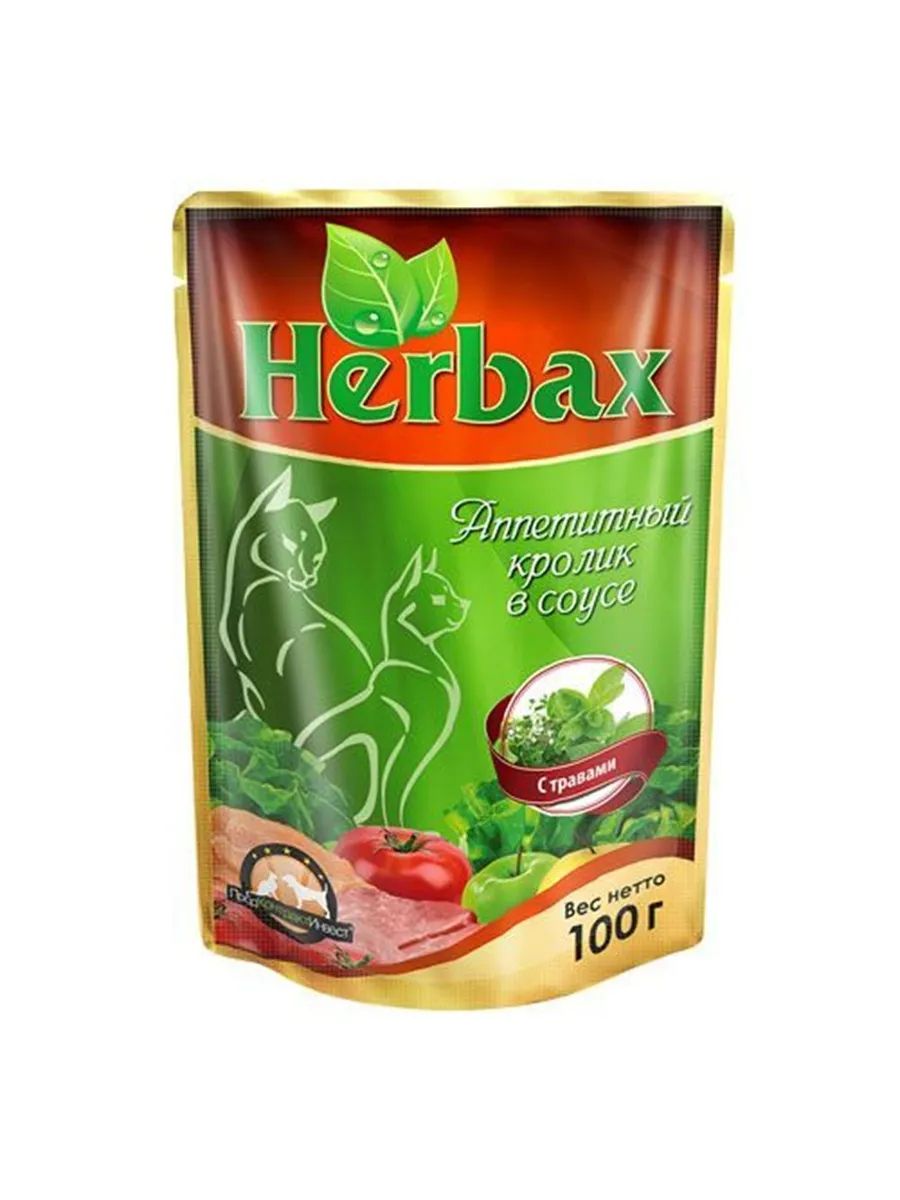 Влажный корм Herbax для взрослых кошек пауч Кролик 24 шт по 100 г