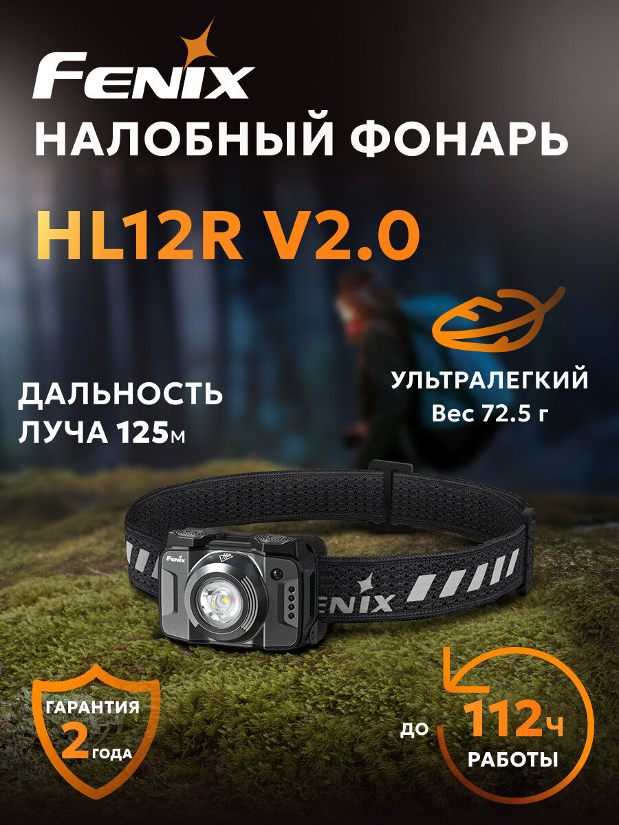 Фонарь Fenix налобный HL12R V2.0 серый 500 люмен