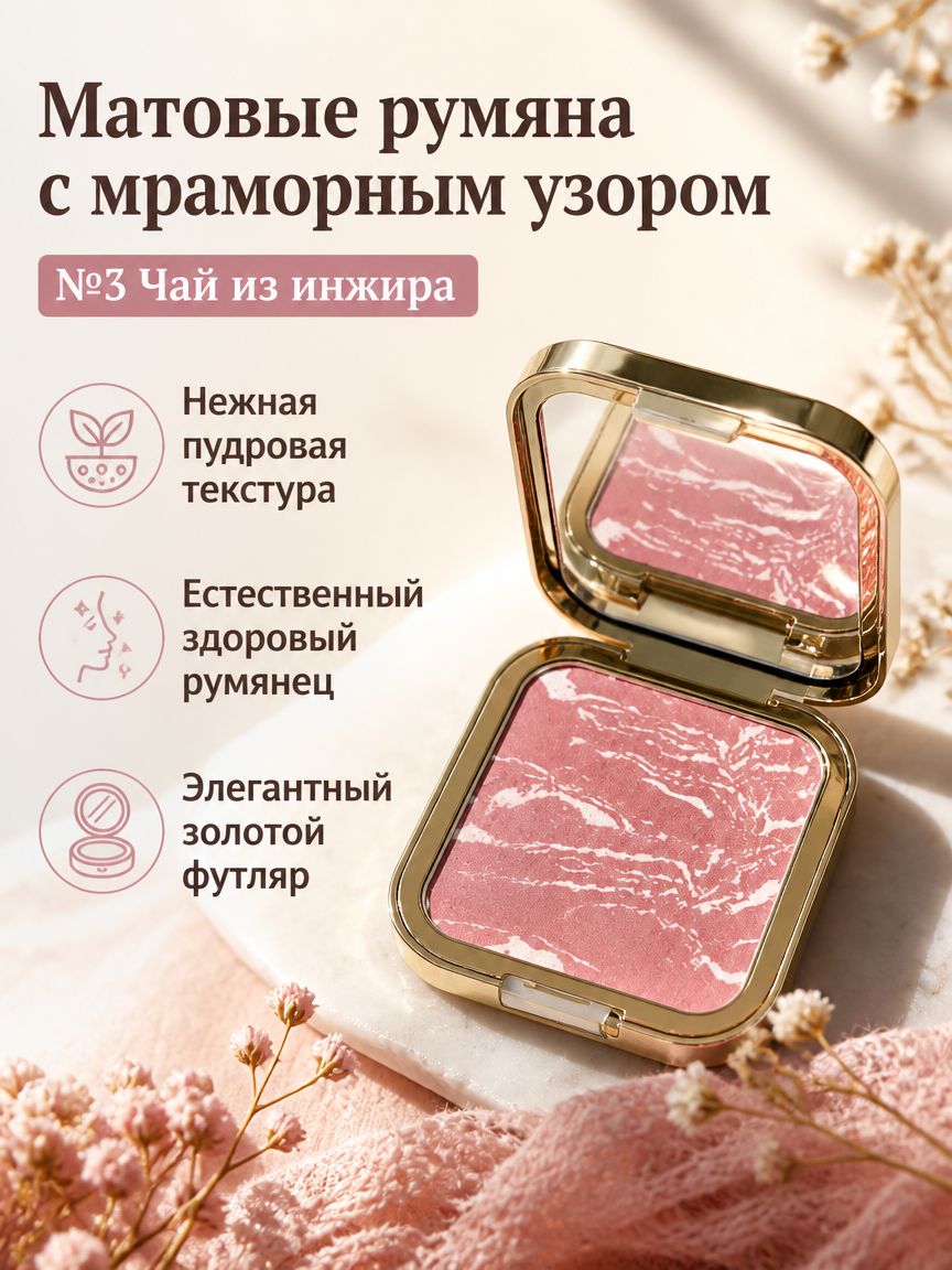 Румяна сатиновые градиентные, 3# Инжирный чай матовые, натуральные, для свежего молодежного макияжа