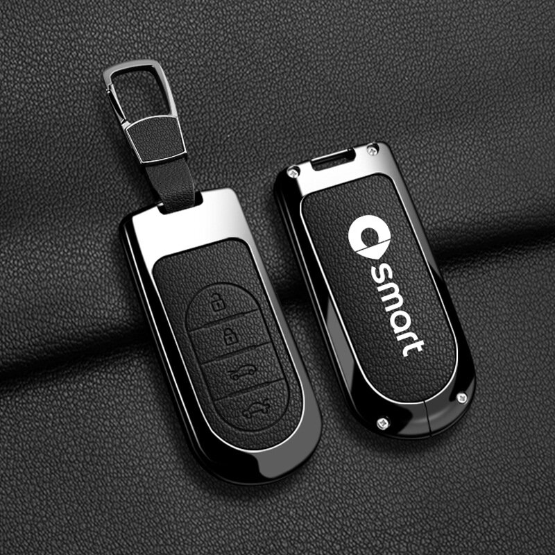 Чехол для автомобильного ключа Smart EQ Forfour с черным гравированным рисунком и застежкой B01 для мужчин
