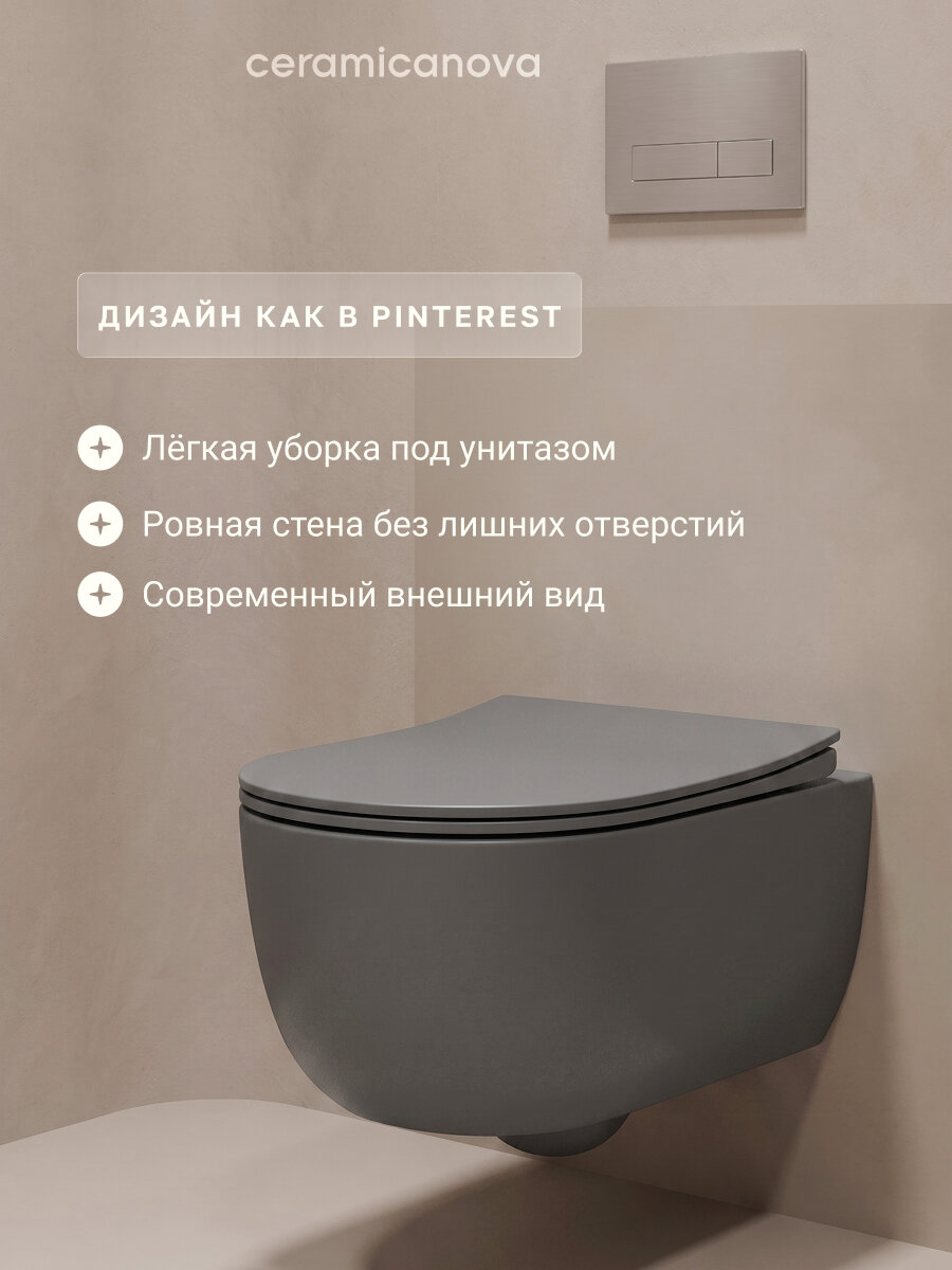 Унитаз подвесной Ceramicanova Модена (Modena) CN6063MH, безободковый, сиденье с микролифтом, цвет антрацит матовый — фото 1