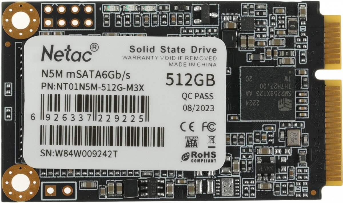 SSD накопитель NETAC N5M 512ГБ, mSATA, SATA III, mSATA (nt01n5m-512g-m3x)