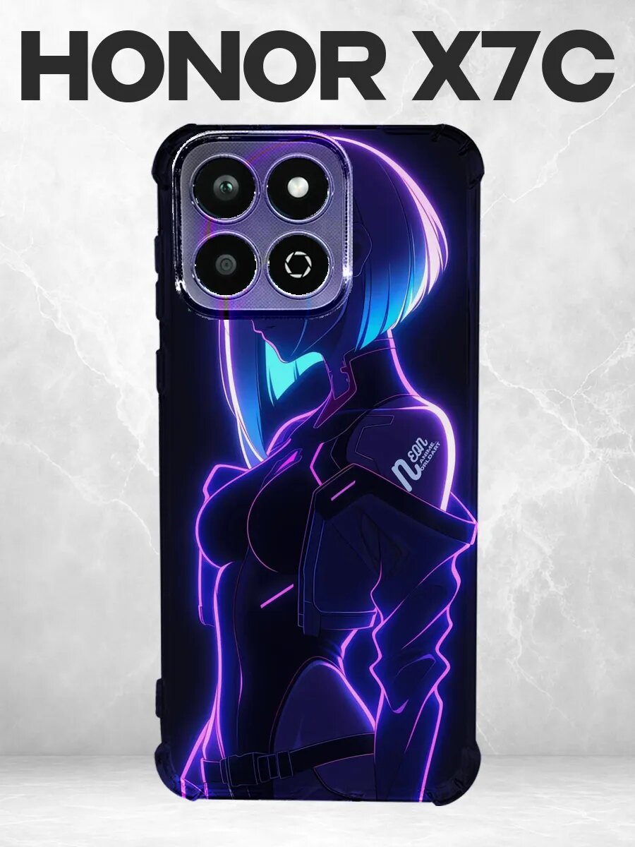 Чехол на Honor X7C с принтом Неоновый силуэт девушки