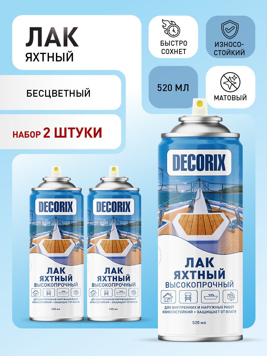 Лак яхтный для дерева матовый прозрачный аэрозоль DECORIX а баллончике 520 мл - комплект 2 шт