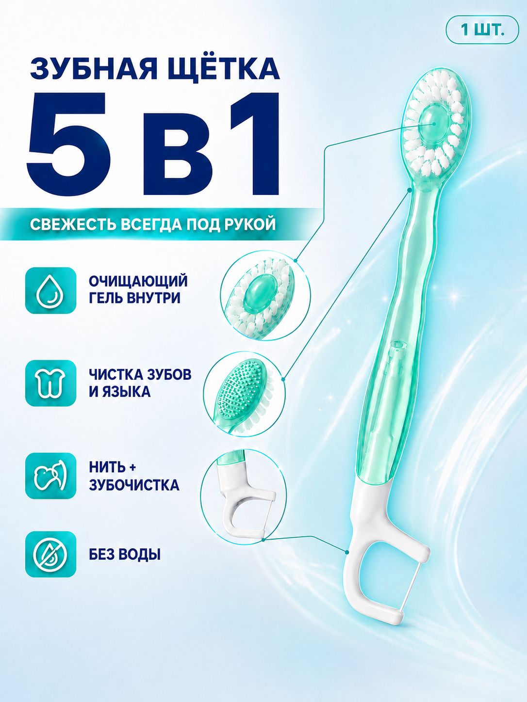 Одноразовые зубные щетки с капсулами 5 в 1, нить зубная, зубочистка