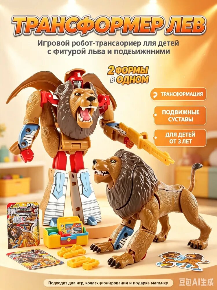 Трансформер Лев, игровой робот-трансформер для детей с фигурой льва и подвижными суставами