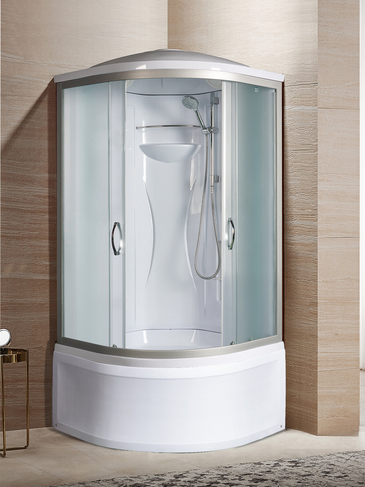 Душевая кабина River Loretta 90x90 высокий поддон, четверть круга, белый, с сиденьем