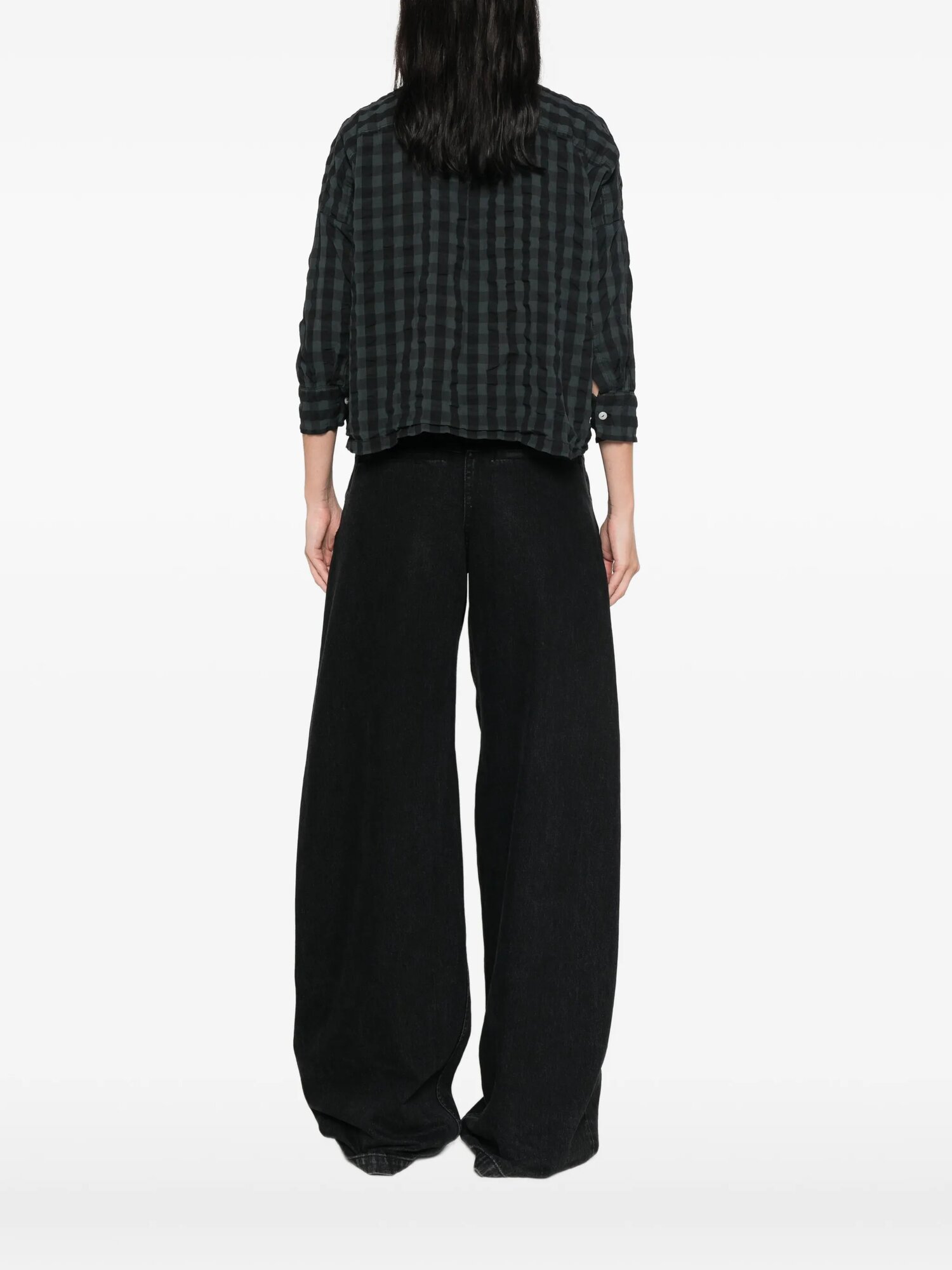 Рубашка RICORRROBE Gingham-pattern ruffled-detail shirt, размер 42, черный — фото 1