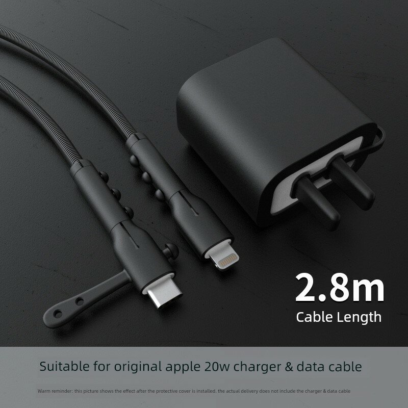 Силиконовый чехол для кабеля iPhone с двойными наконечниками, 2м шнуром и чехлом для зарядки для iPhone 12-16, черный