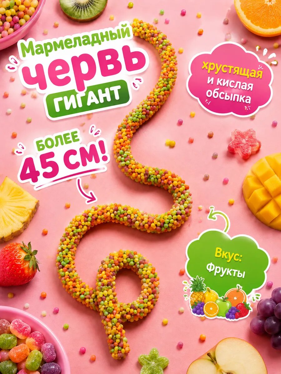 Жевательный мармелад Гигантский Червь, фруктовый вкус 60 г