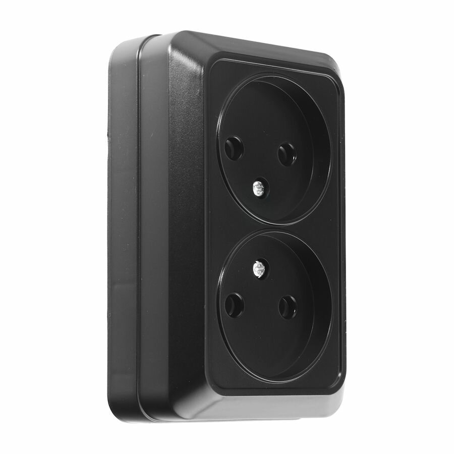 Розетка двойная 2П открытой установки IP20 10А 250В (керамика) черная "Альфа" General