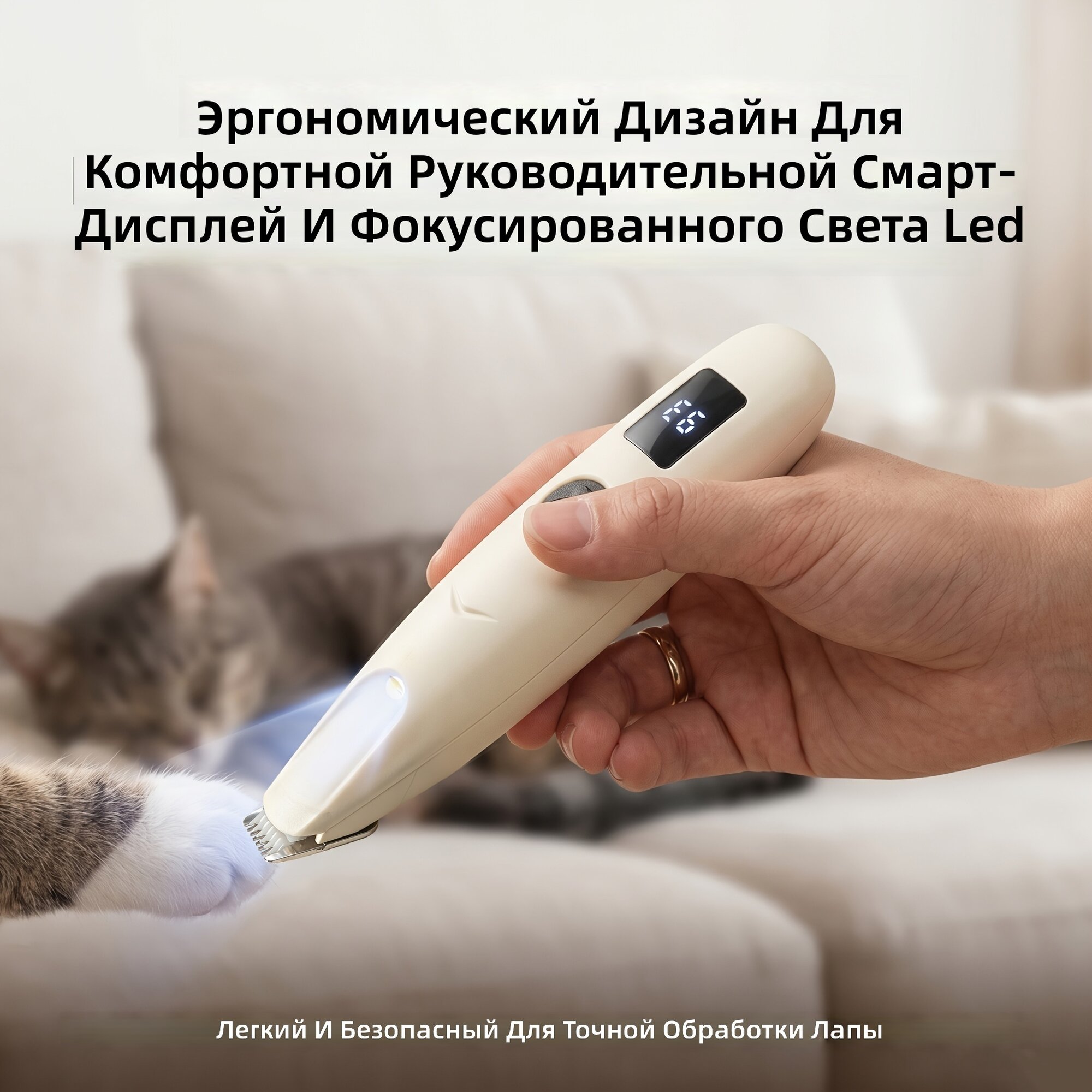 Электрическая машинка для стрижки кошек и собак, тихая аккумуляторная модель с подсветкой для ухода за лапами, ушами и интимными участками, цвет бежевый