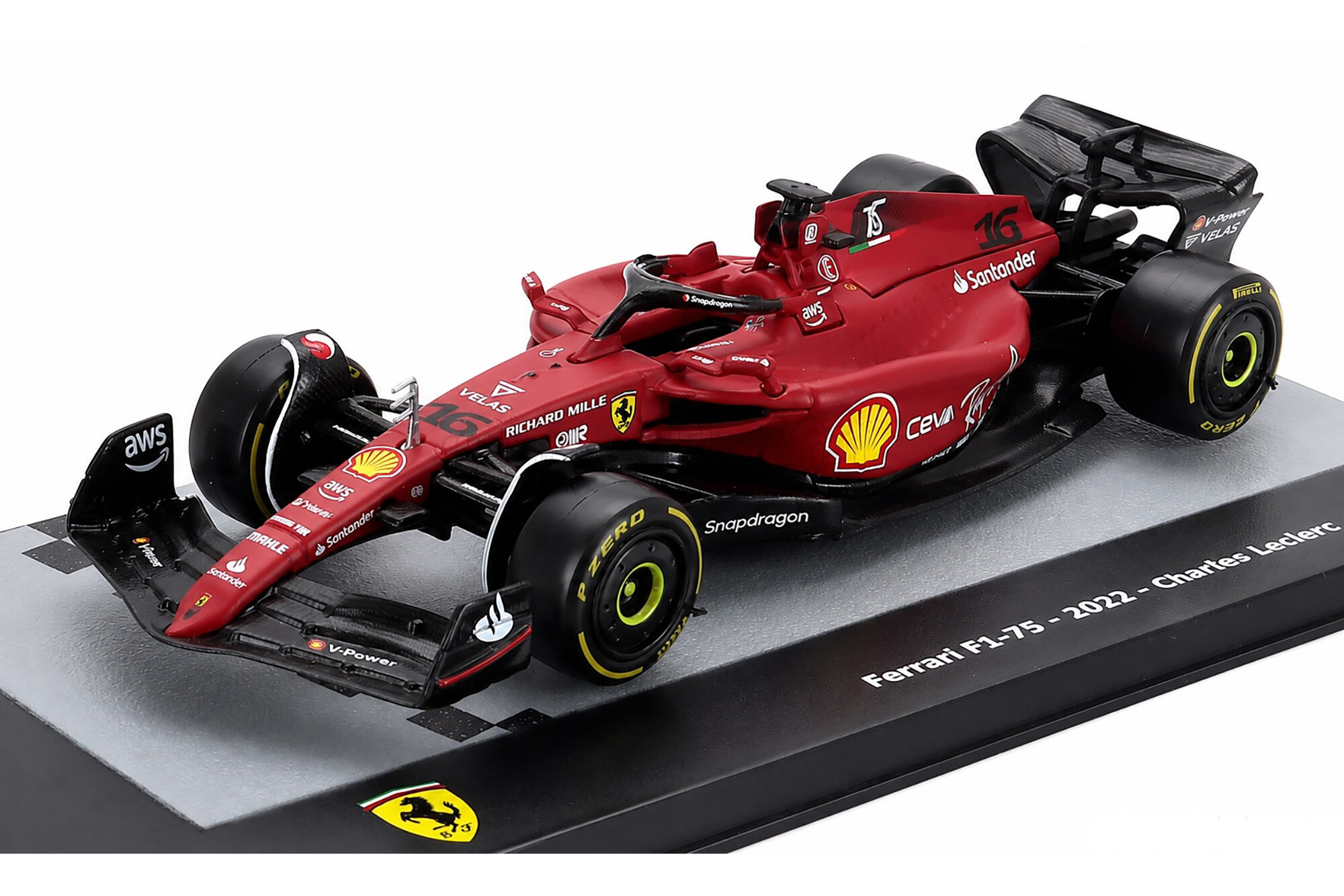 Ferrari F1-75 scuderia ferrari №16 season 2022 with showcase, red black charles leclerc / феррари ФОРМУЛА-1 F1-75 скудерия феррари №16 сезон 2022 шарль леклер с витриной красный-черный