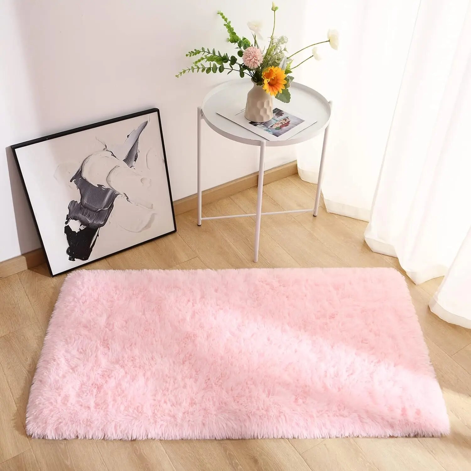 Розовый плюшевый коврик 40x60 см