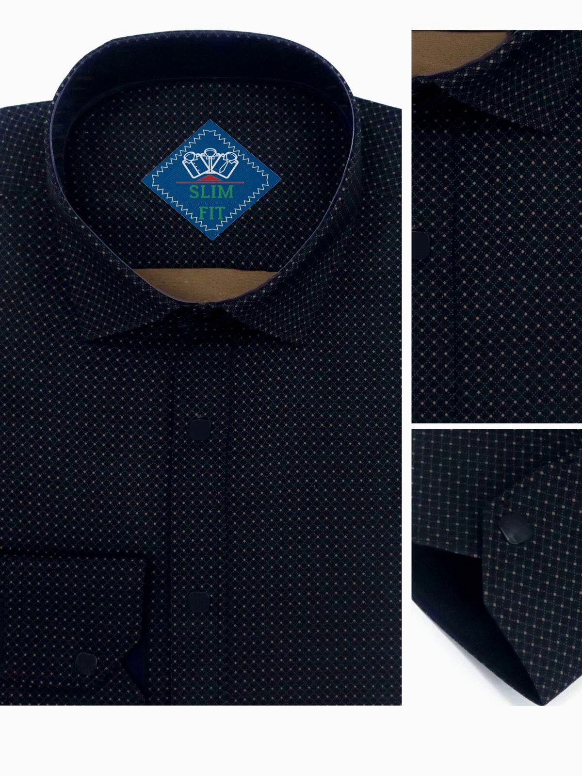 Рубашка Мужская рубашка с длинным рукавом приталенная, темная сорочка на кнопках, рубаха на любой сезон, черная в мелкий рисунок, без карманов, на любой сезон и на лето рубашка Slim fit с приталенным кроем за