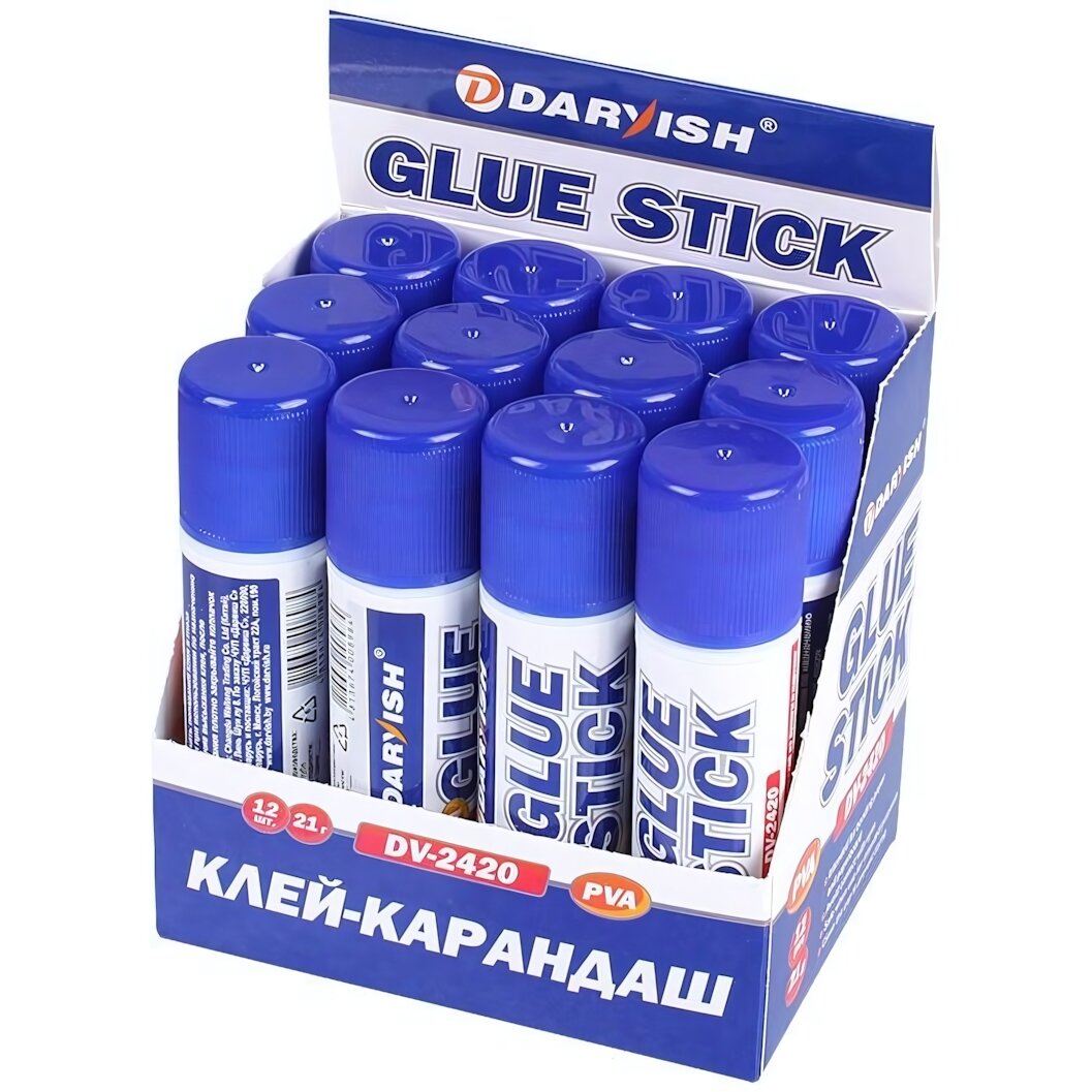 Клей-карандаш 21г Darvish, пластиковый корпус с выдвигающимся стержнем