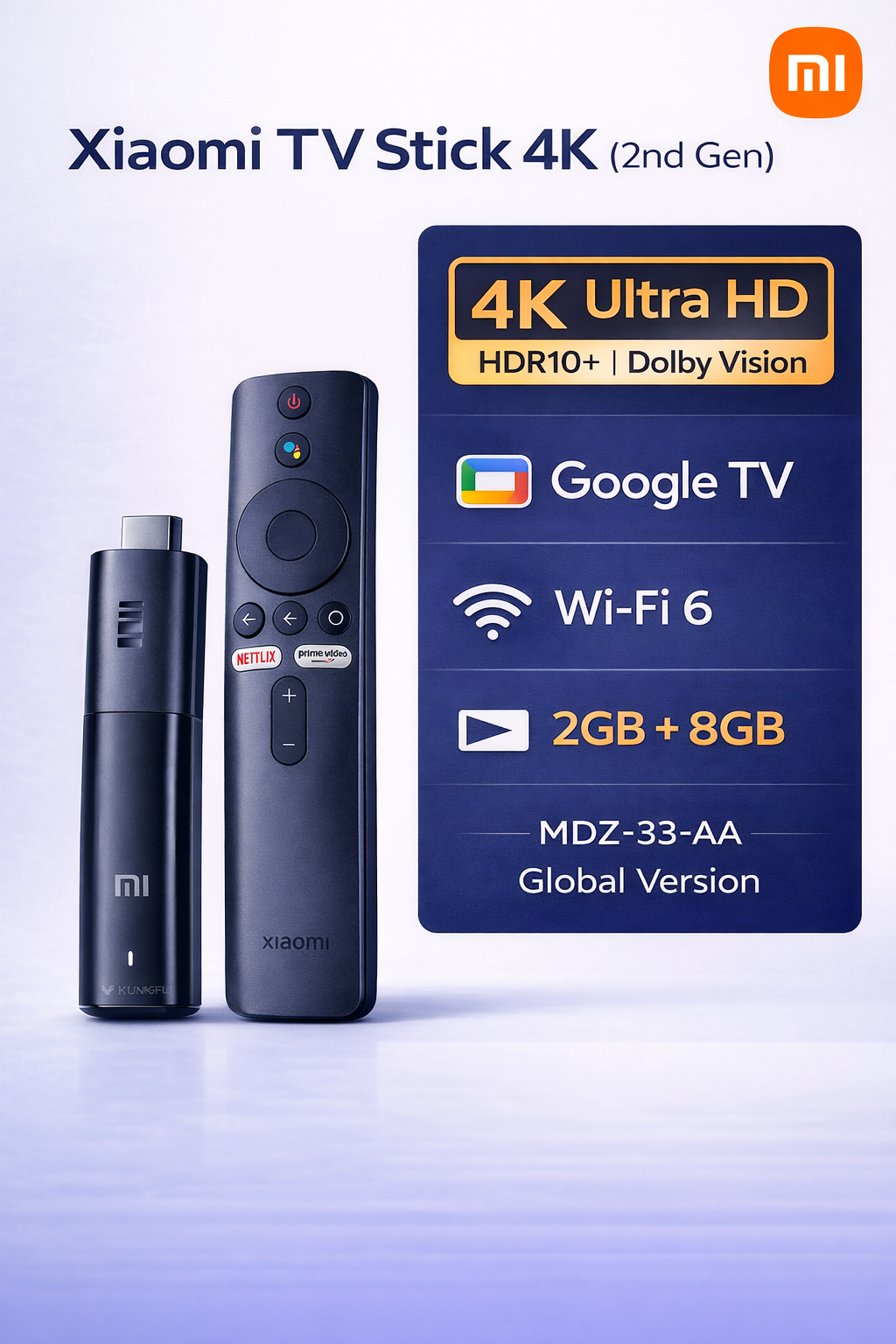 TV-приставка Xiaomi Mi TV Stick 4K (2nd Gen, MDZ-33-AA), 4K UHD, 2 ГБ / 8 ГБ, Android TV, Global, черный
