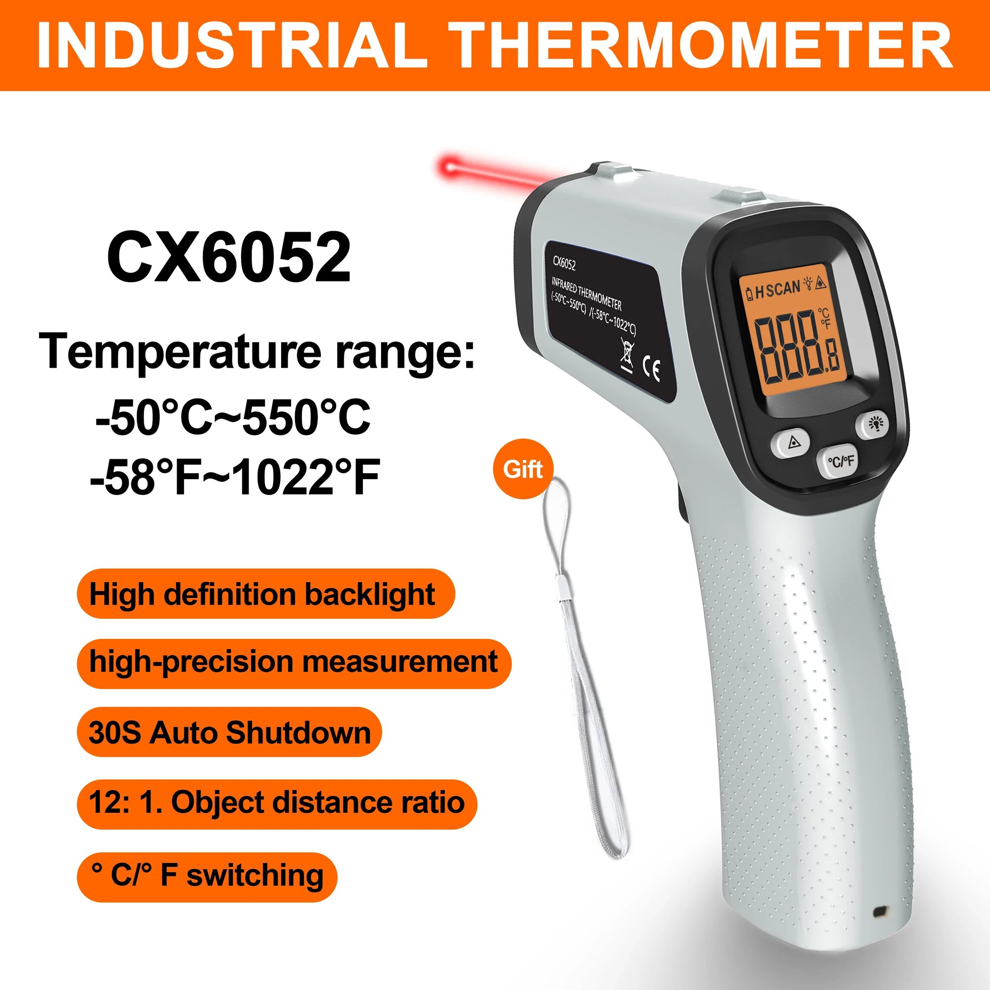 Инфракрасный термометр CX6052 -50°C~550°C