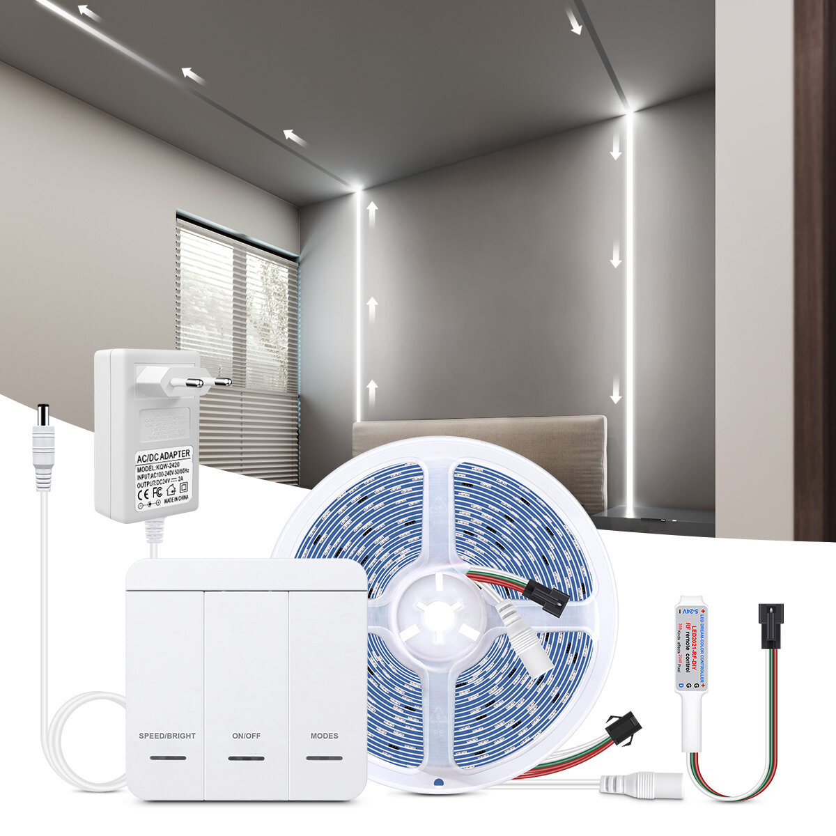Horse Running Race Smart LED Strip Light 24V WS2811IC Поток воды, преследующий светодиодную ленту, Ленточная лампа, Беспроводной переключатель управления для комнаты