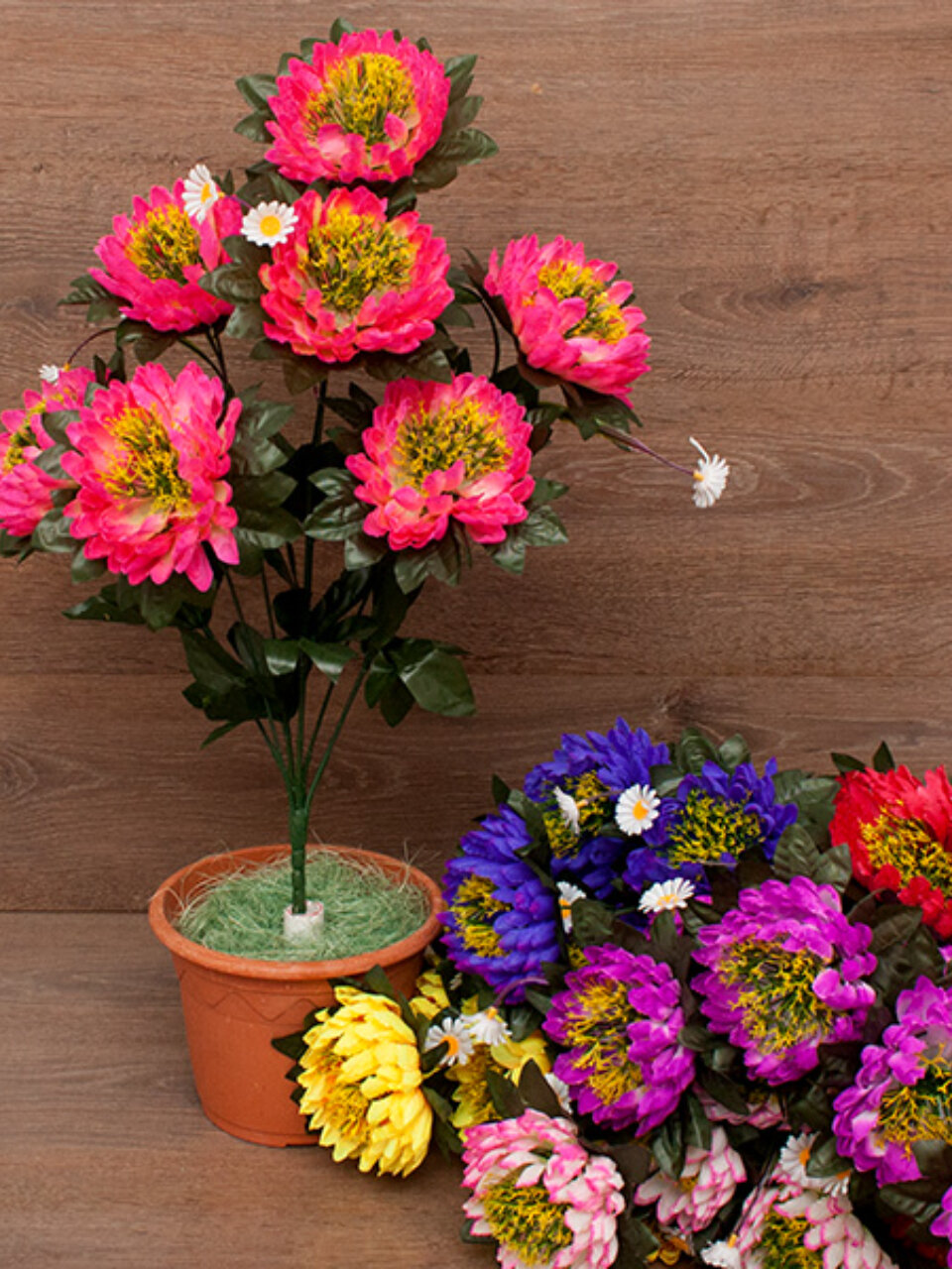 Искусственный букет Георгин с ромашкой, 7 головок, 60 см, декоративный пасхальный цветок для интерьера и улицы FB106