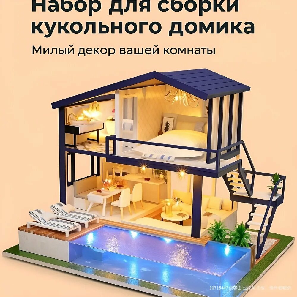 Румбокс, интерьерный конструктор, реалистичная миниатюра A-066-A Вилла с бассейном у моря