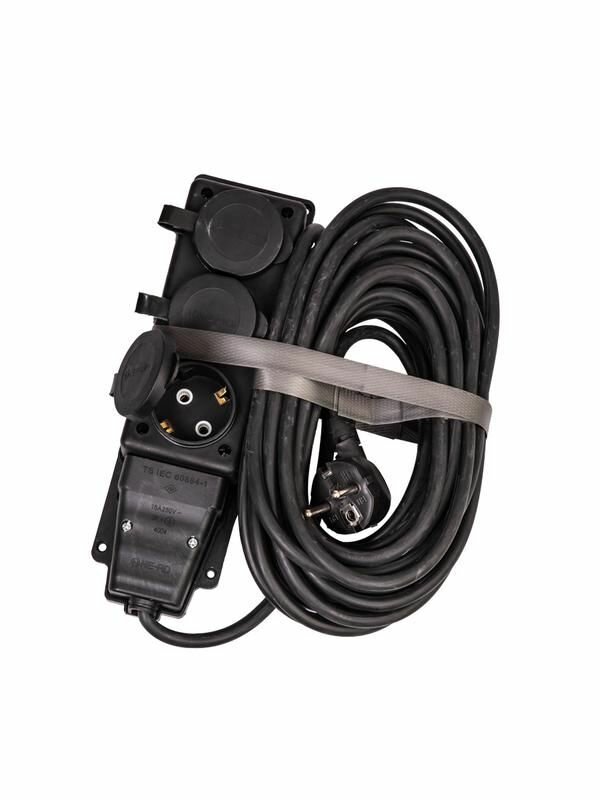 Удлинитель на каучуковой колодке 3х10м 16А IP44 250В 4кВт каучук КГ 3х2.5 черн. УХз16 Россия космос YKsm10m-3g(16A)KG-B