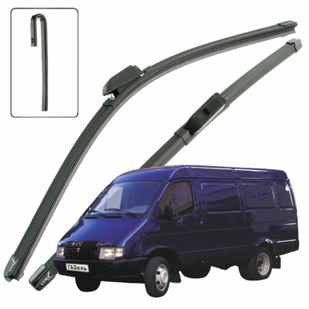 Дворники GAZ ГАЗель / ГАЗ 2705 фургон 1995 / 1996 / 1997 / 1998 / 1999 2000 2001 2002 Щетки стеклоочистителя бескаркасные автомобильные LYNXauto 500мм-500мм к-т 2 шт.