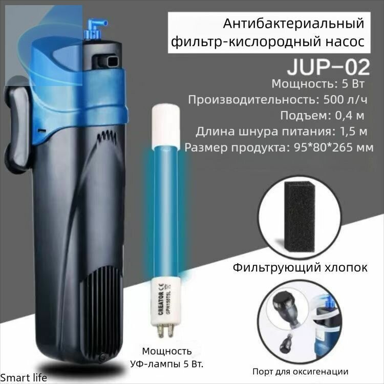 Аквариумный фильтр, стерилизация УФ-лампой, насыщение кислородом